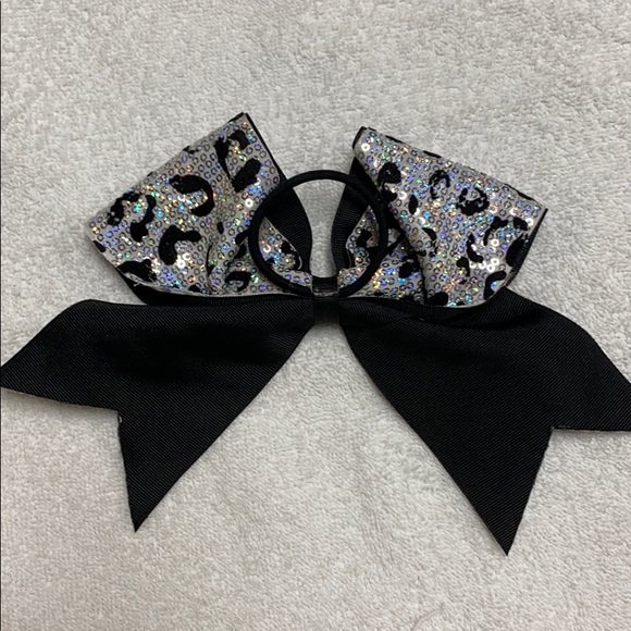 Accessories | Black And Silver Cheetah Sequined Cheer Bow | Poshmark